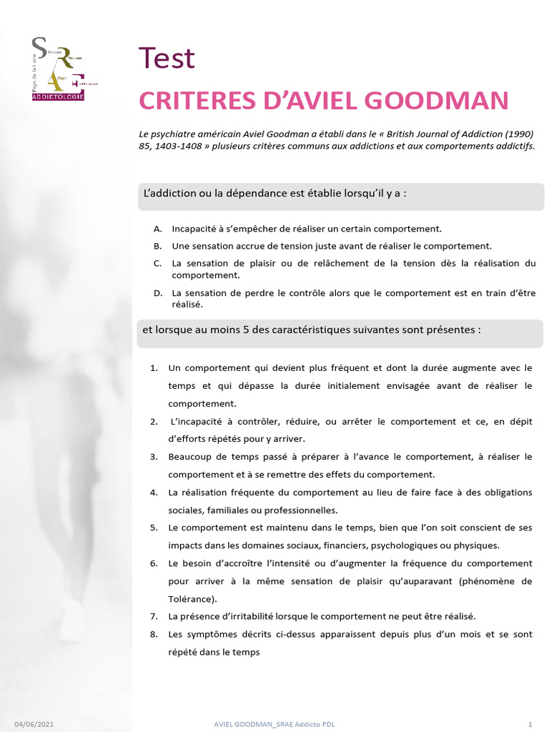 Critères d'Addiction selon Aviel Goodman | PDF