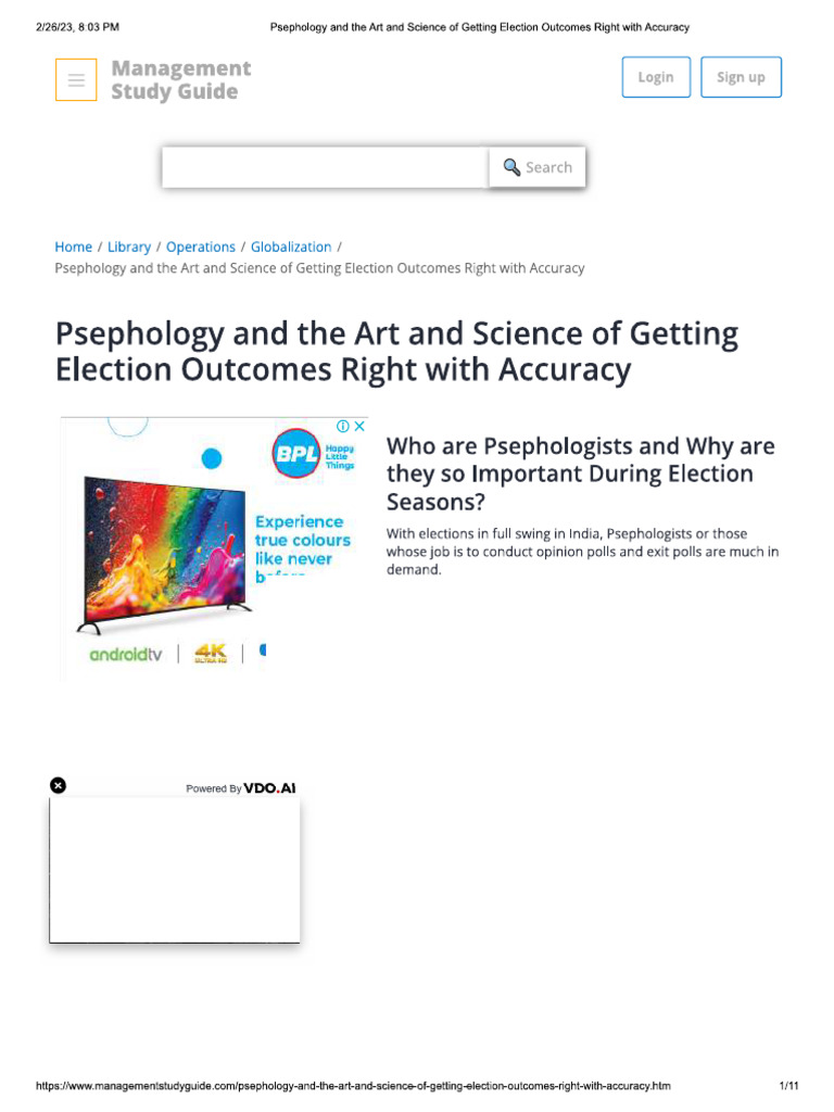 Psephology and The Art and Science | PDF