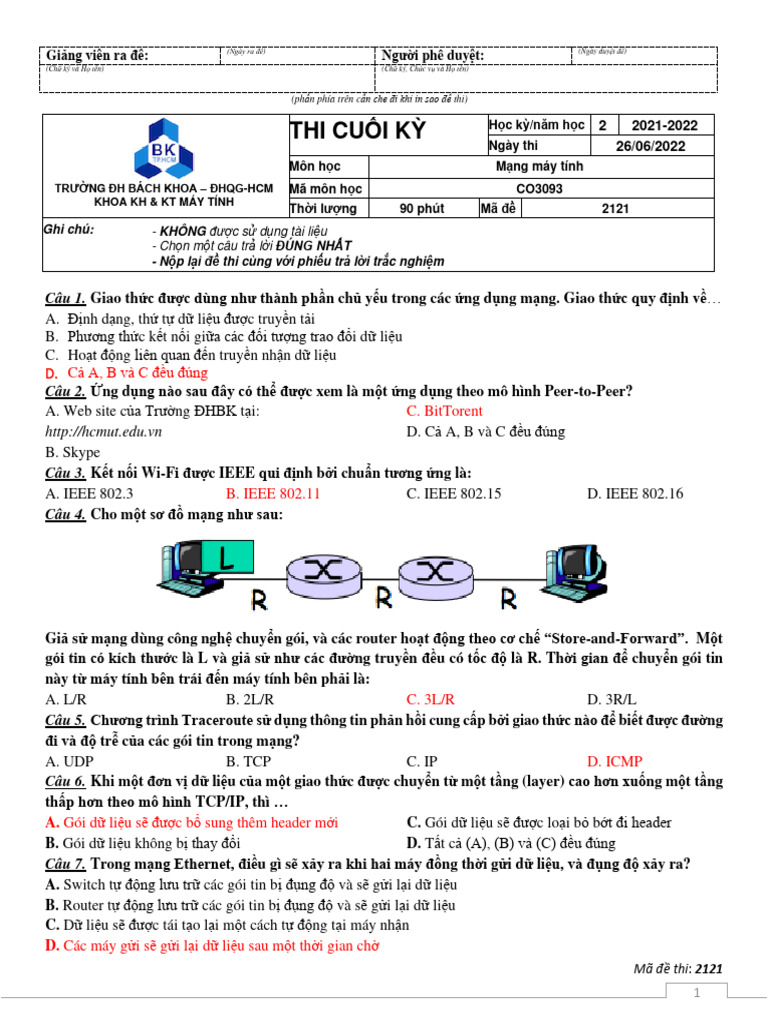 Made 2121 HK2 2122 Câu-hỏi-thi Đáp-án | PDF