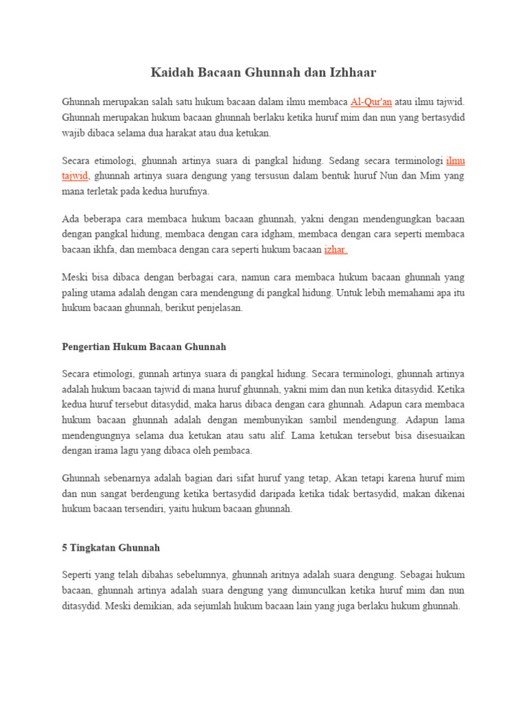 Kaidah dan Hukum Bacaan Ghunnah | PDF | Agama & Spiritualitas