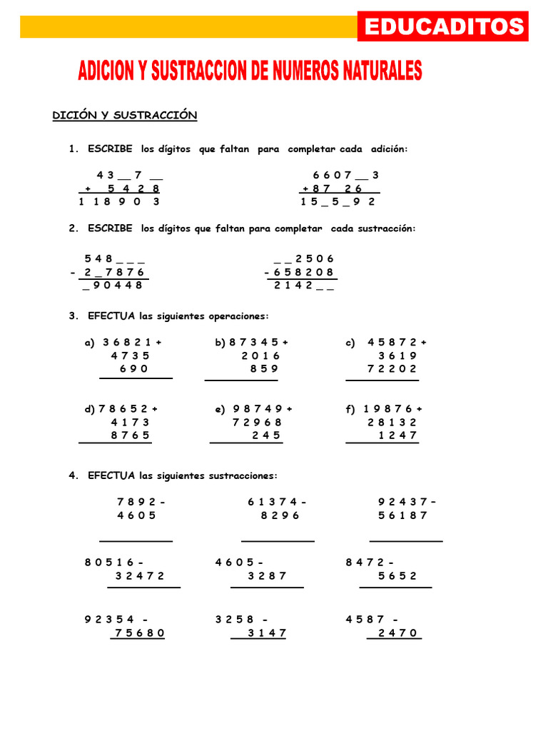 Problemas de Adición y Sustracción 4to Grado | PDF | Sustracción | Números