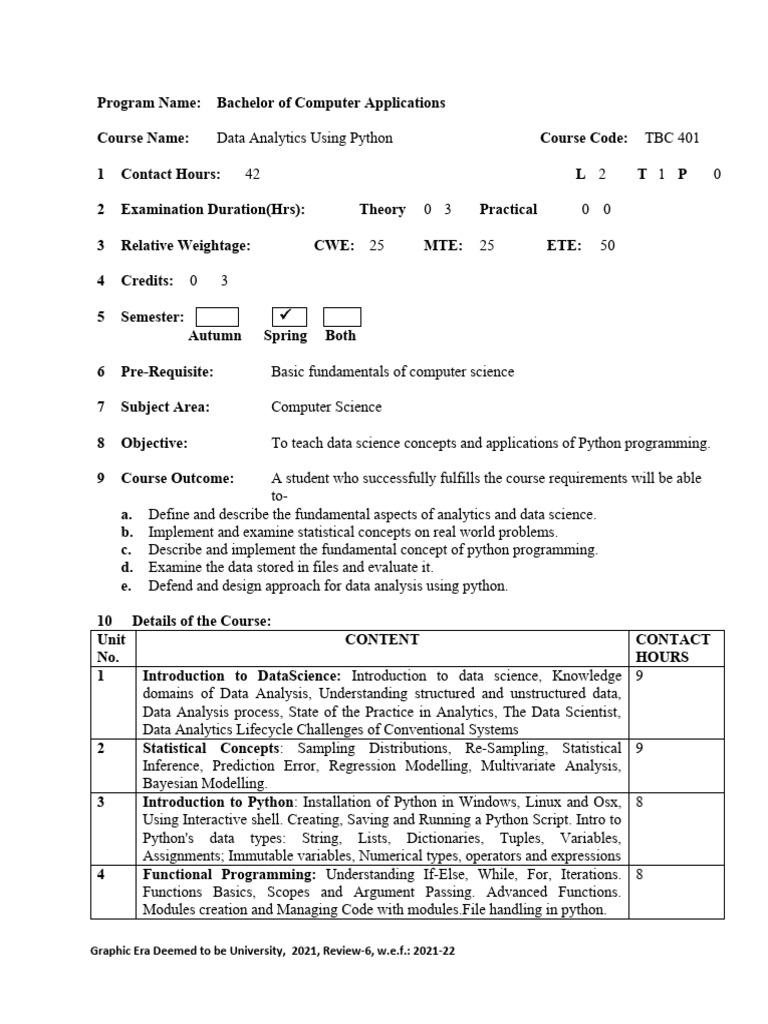 TBC 401 Data Analytics Using Python | PDF | Statistics | Analytics