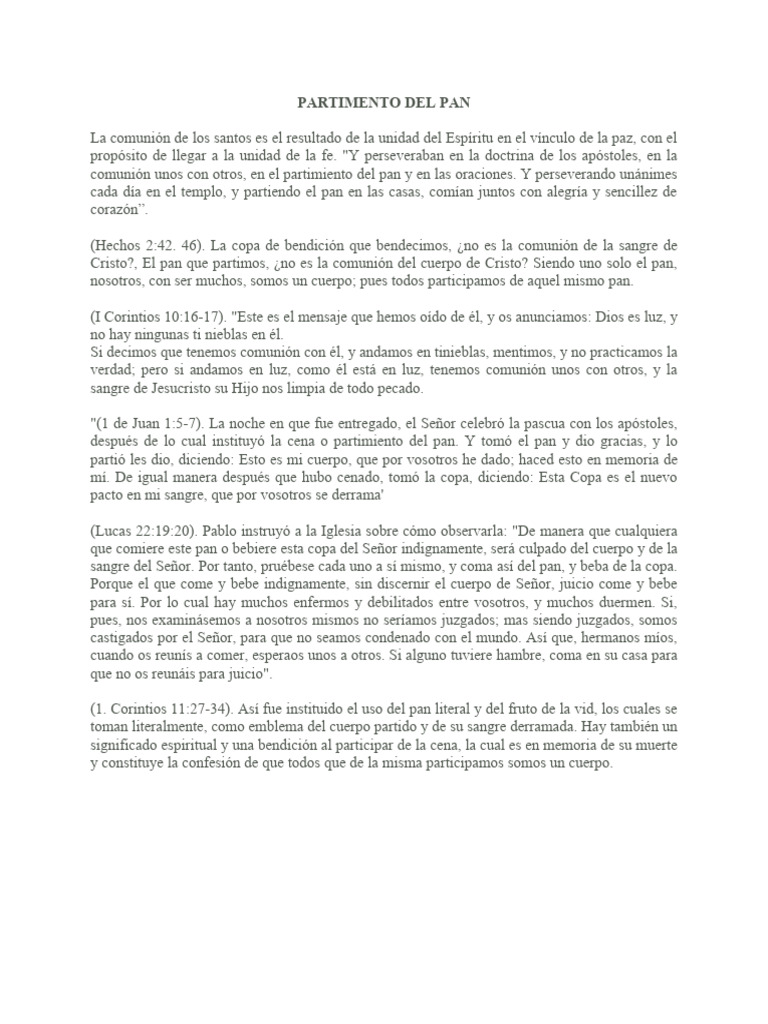 La Comunión y el Partimiento del Pan | PDF | eucaristía | Creencia y ...