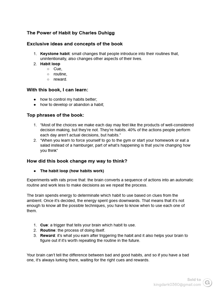 The Power of Habit | PDF | Habits | Psychology