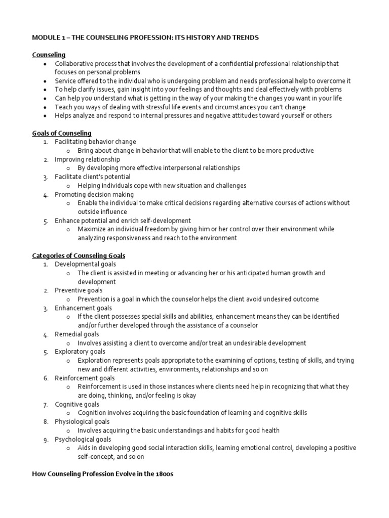 Module 1 - Counseling History and Trends | Download Free PDF ...