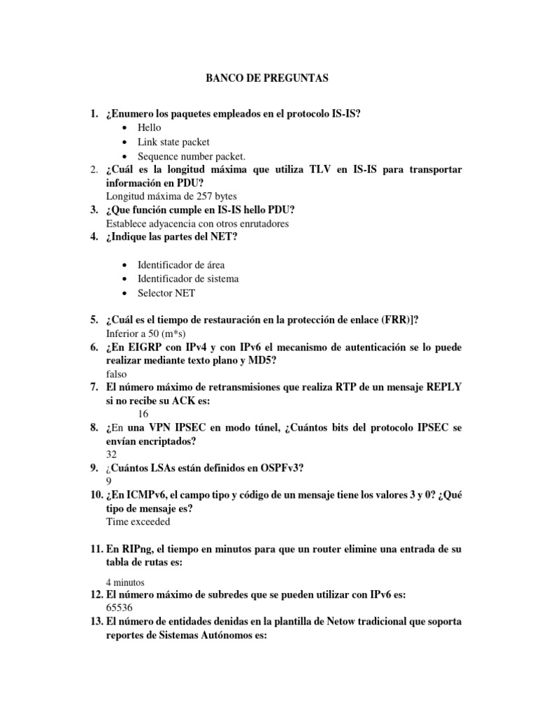 Banco_de_preguntas | PDF | Enrutador (Computación) | Telecomunicaciones