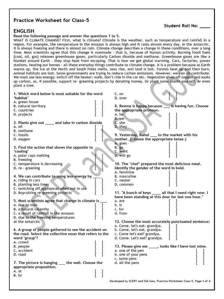 Practice Worksheet Class 5 | PDF | Climate Change | Greenhouse Gas