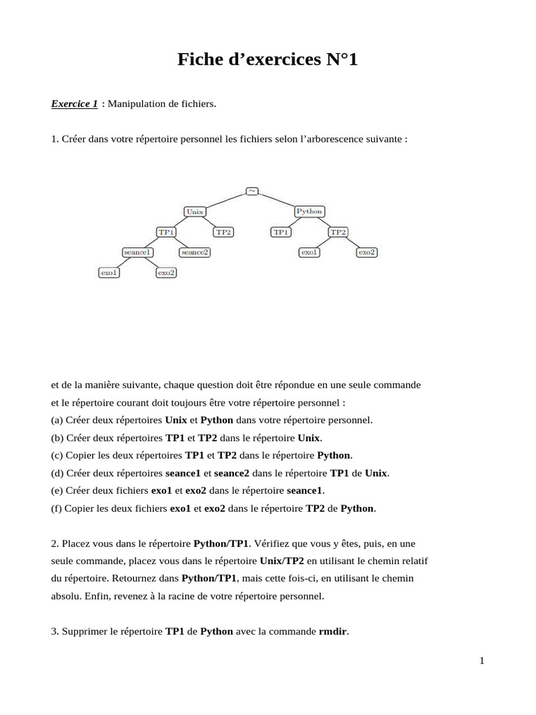 Fiche D'exercices Numéro 1 GNU Linux | PDF | Répertoire (informatique) | Fichier informatique
