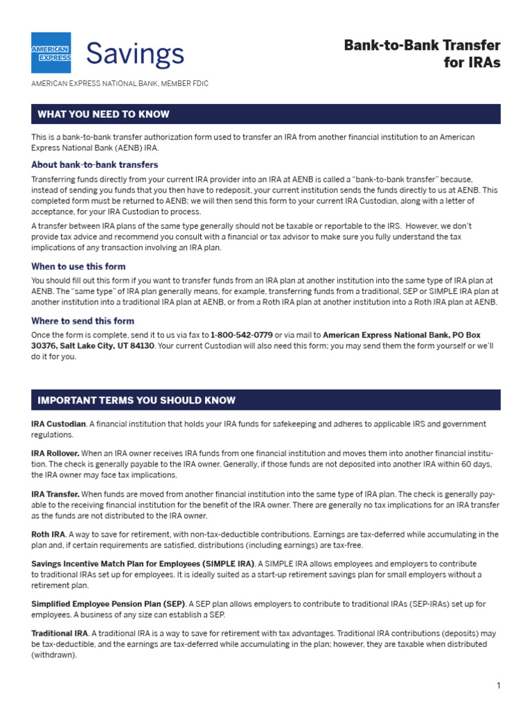 Bank To Bank Transfer For IRAs | PDF | Individual Retirement Account ...