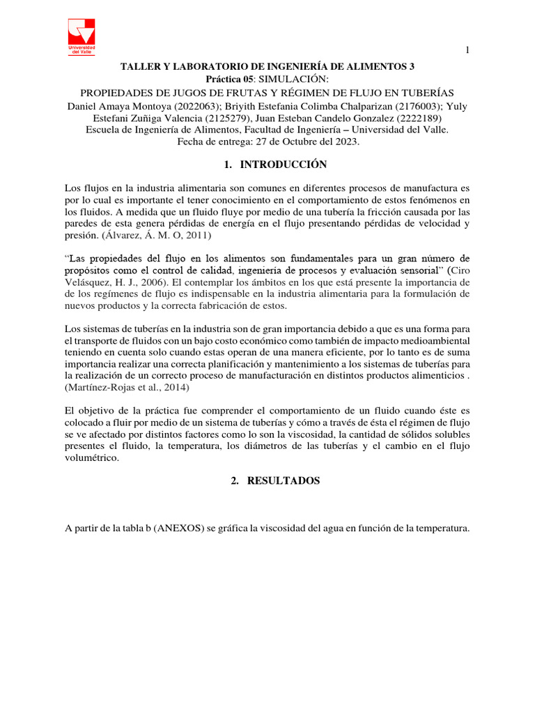 Talleres III Informe 5 - Simulación | PDF | Viscosidad | Mecánica de Medios Continuos