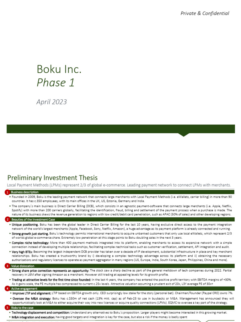 Boku Inc. Investment Analysis 2023 | PDF | Mergers And Acquisitions ...