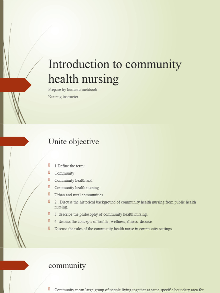 Introduction To Community Health Nursing | PDF | Nursing | Public Health Introduction To Community Health Nursing | PDF | Nursing | Public Health