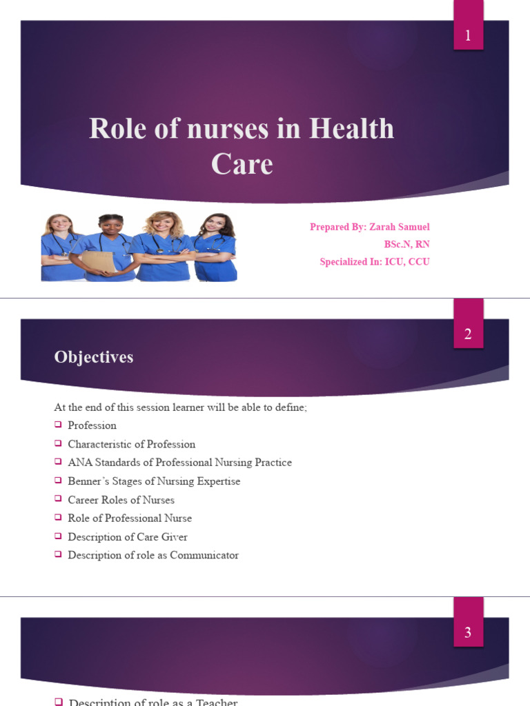 Role of Nurses in Health Care | PDF | Nursing | Profession
