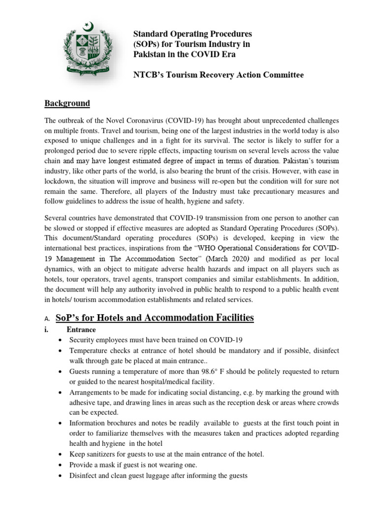 SOPs For Tourism | PDF | Hygiene