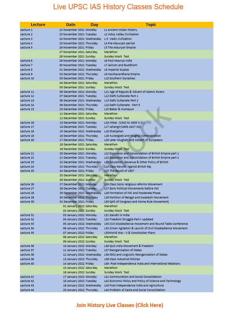 UPSC History Lecture Schedule 2021-2022 | PDF | British Raj | South Asia