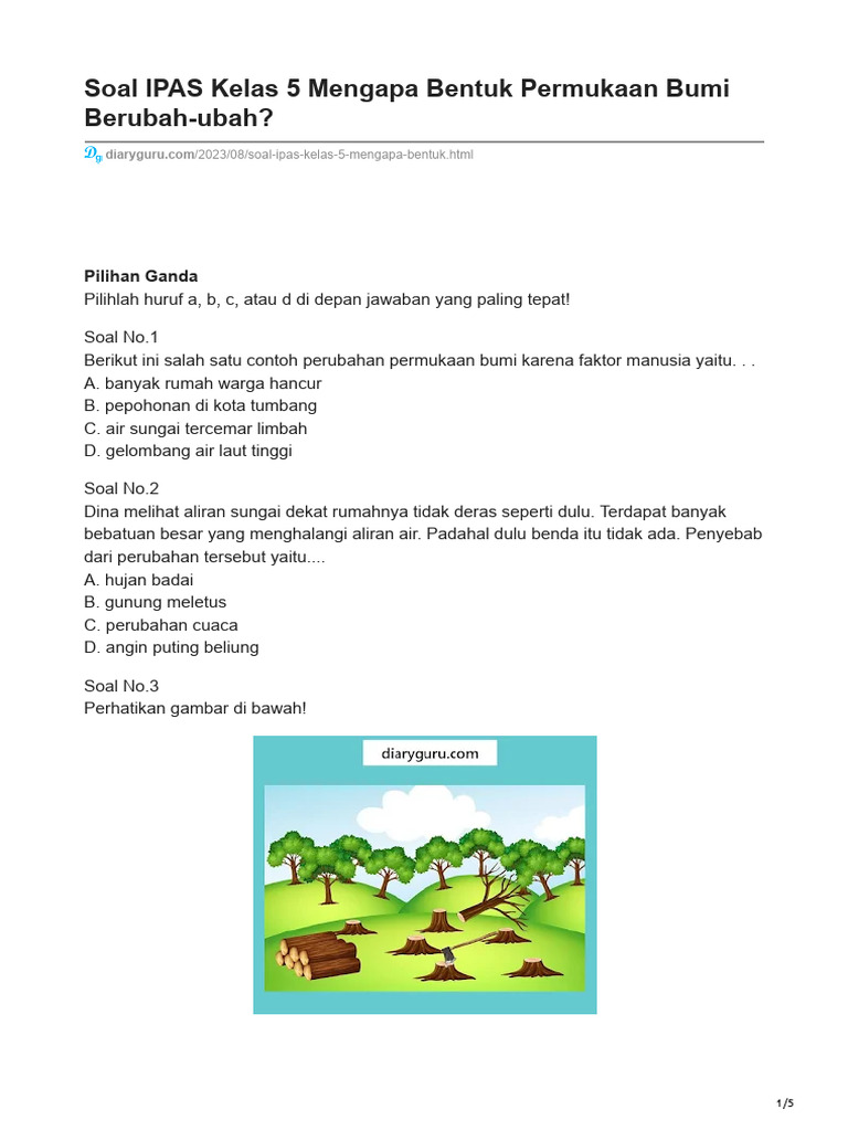 Soal IPAS Kelas 5: Perubahan Bumi dan Siklus Air | PDF | Ilmu Sosial | Kajian Bahasa Asing