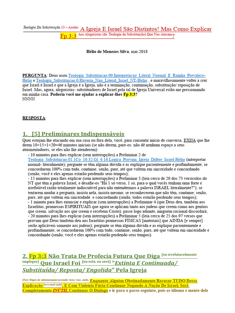 Teologia-Substituicao 13 Igreja-Israel-Distintos Explicacao-Fp 3 3 Helio Cloud | PDF | Igreja ...