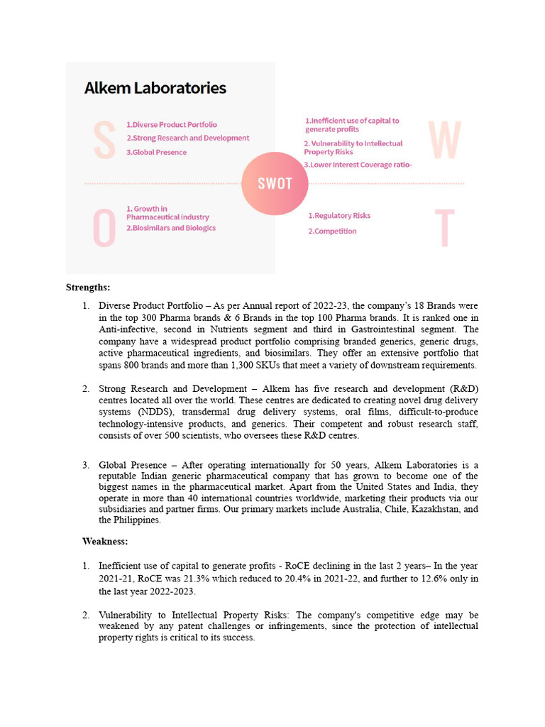 SWOT | Download Free PDF | Generic Drug | Regulatory Compliance