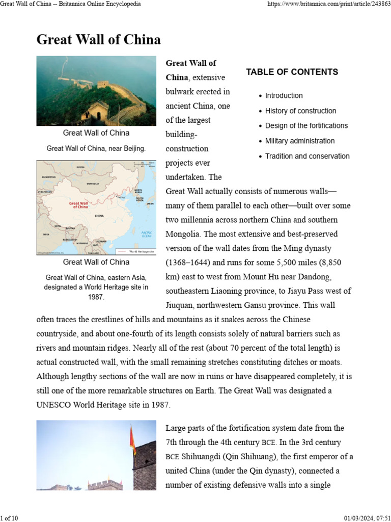 Great Wall of China - Britannica Online Encyclopedia | PDF | China ...