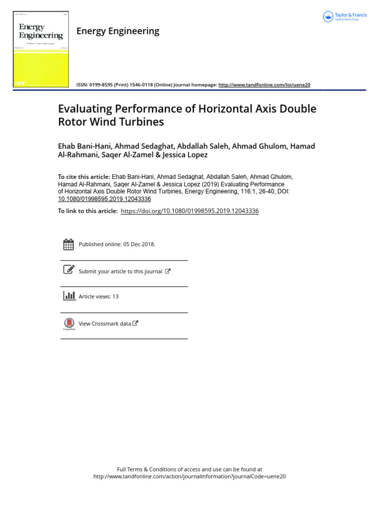 Evaluating Performance of Horizontal Axi | PDF | Turbine | Wind Turbine