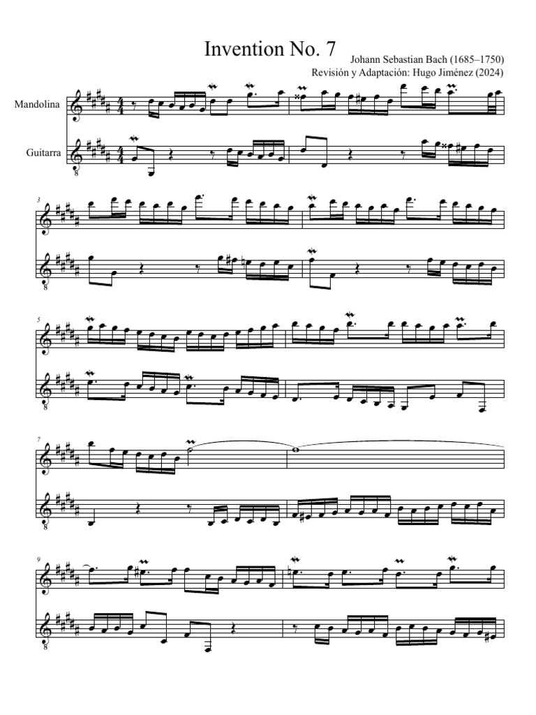 Mandolina y Guitarra Bach Invention 7.musx | PDF