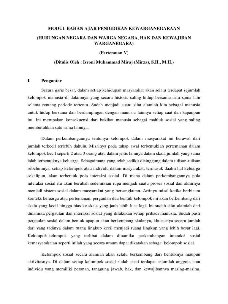 Modul Bahan Ajar KWN V Hubungan Negara Dan Warga Negara | PDF