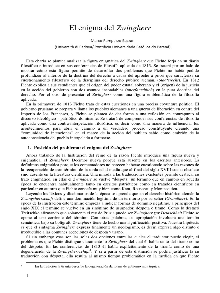 Enigma del Zwingherr en Fichte | PDF | Nación | Estado (política)
