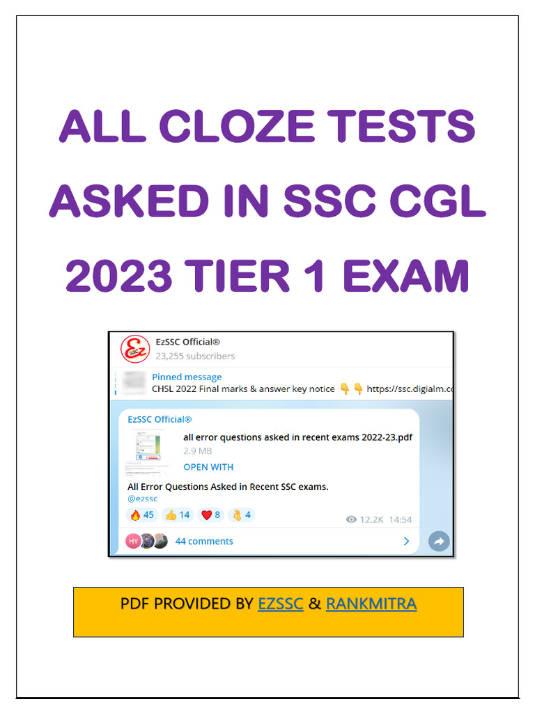 SSC CGL Pre 2023 Cloze Test English (Mock Format) | PDF | Automated ...