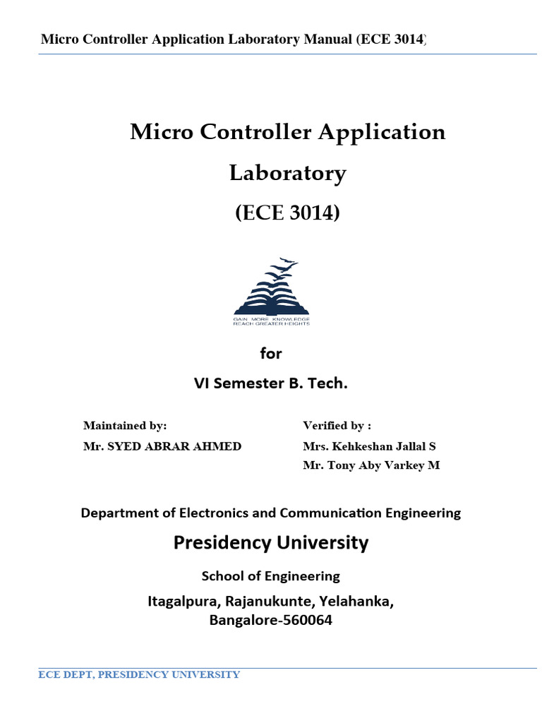 Mca Lab-Ece-3014-Manual - Ay 2022-23 | PDF | Microcontroller | Computer Program