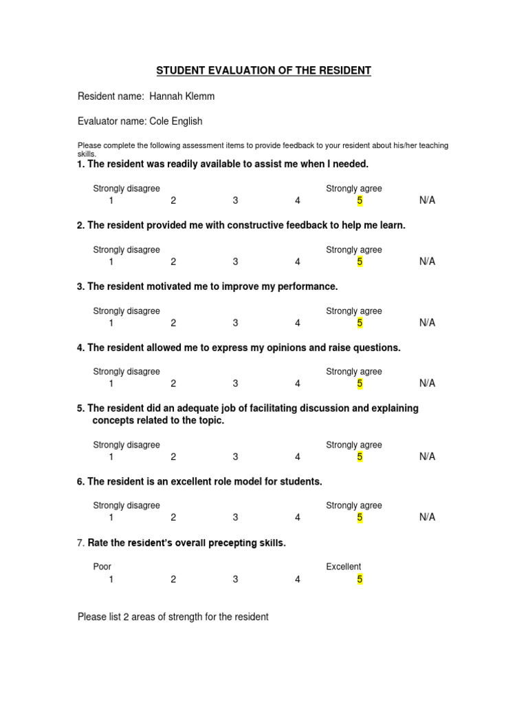 Family Medicine Resident Evaluation 2 | PDF | Learning | Cognitive ...