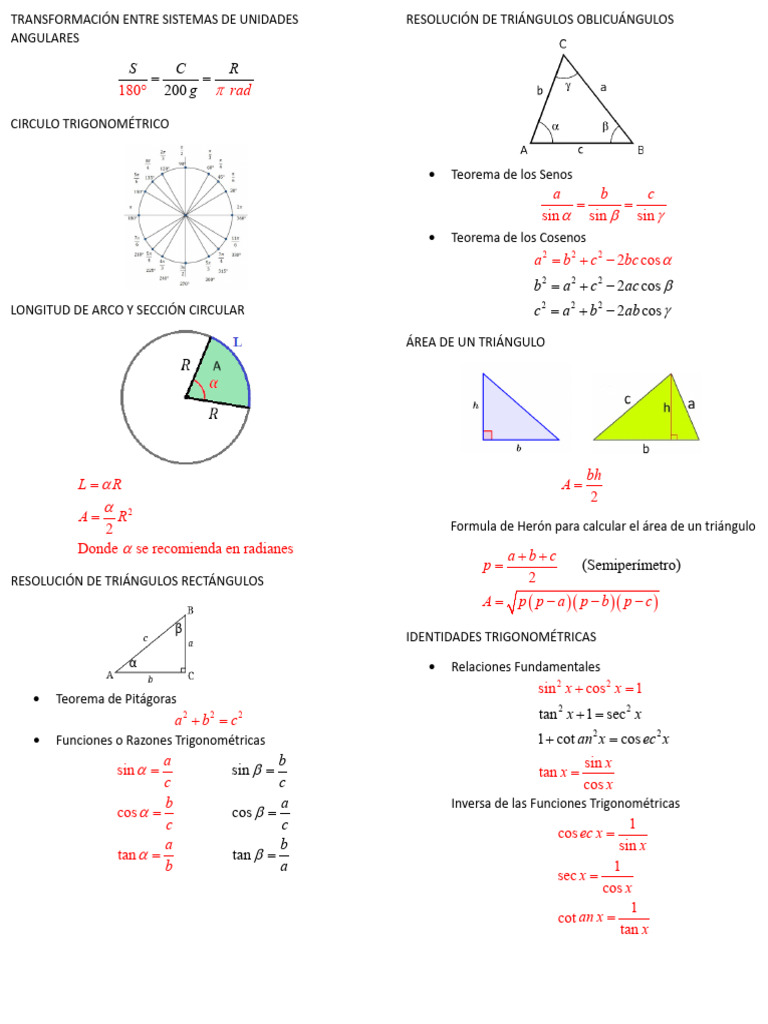 Formulario-1 | PDF | Funciones trigonométricas | Triángulo