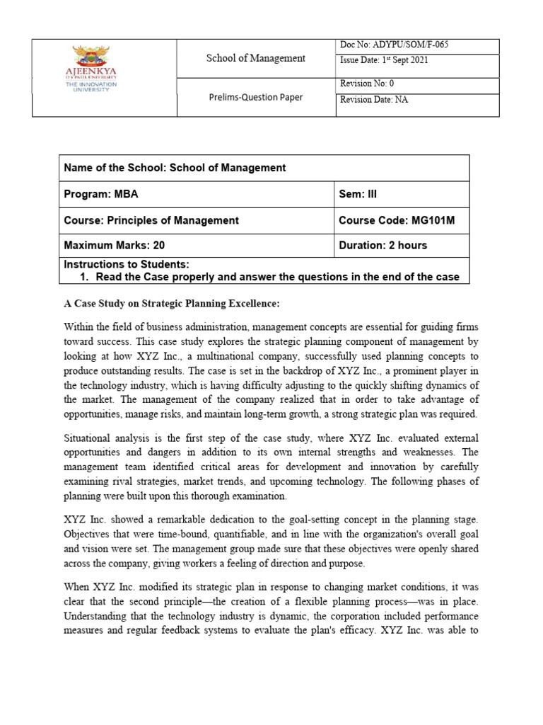 POM Prelim QP 2023-24 Sem 1 | PDF | Strategic Planning | Strategic Management