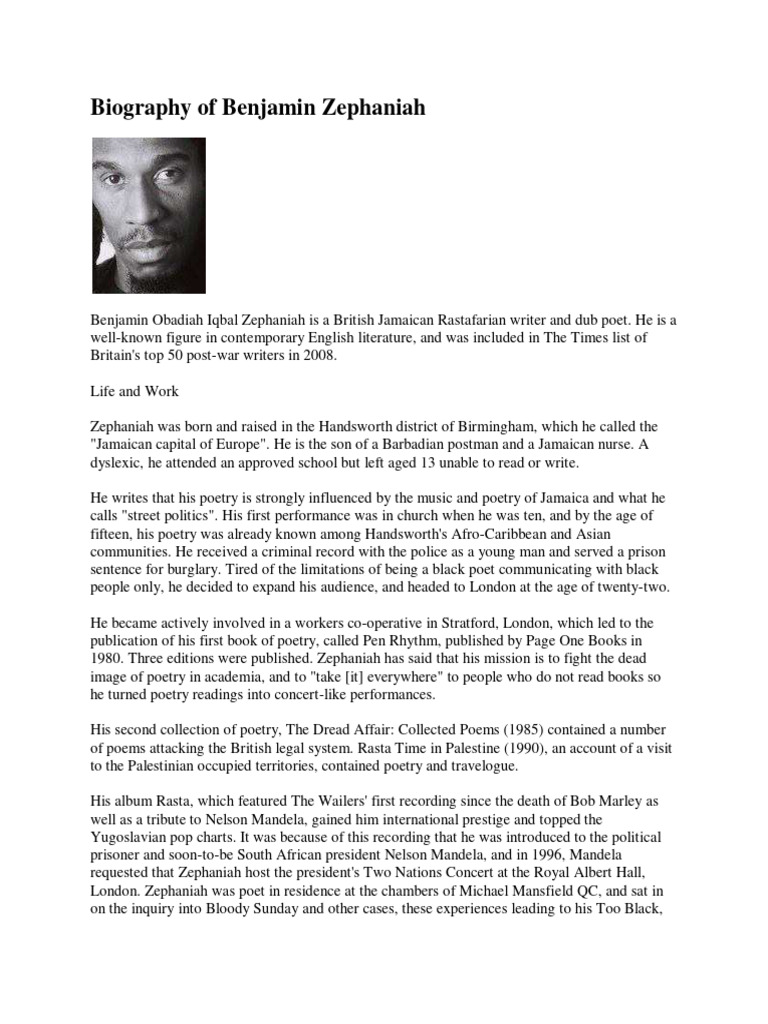 Benjamin Zephaniah Poem | PDF