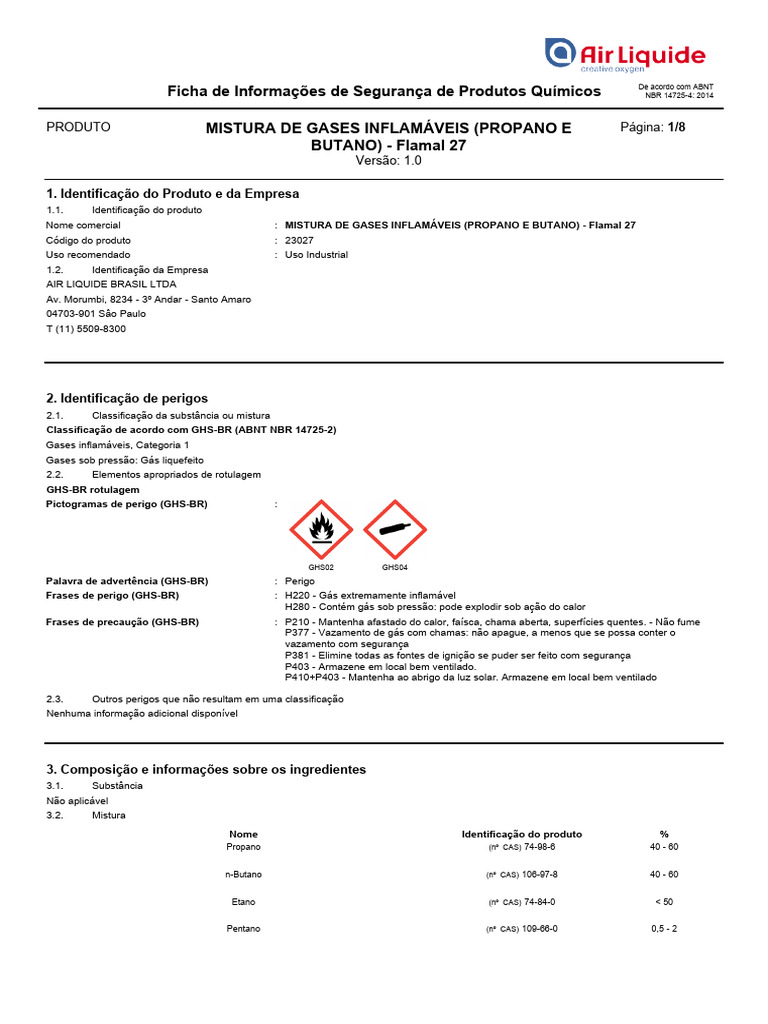 Mistura de Gases Inflamaveis Propano e Butano - Flamal 27 | Download ...