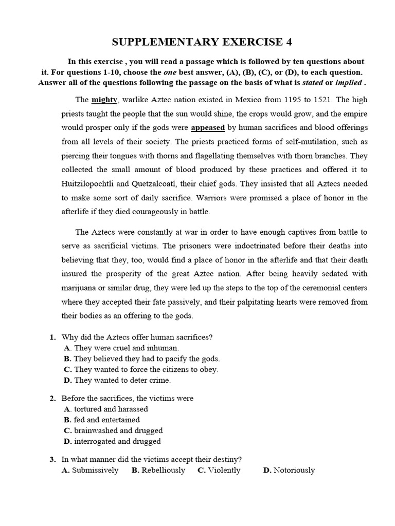 Supplementary Exercise 2 - UNIT 2 | PDF | Aztec