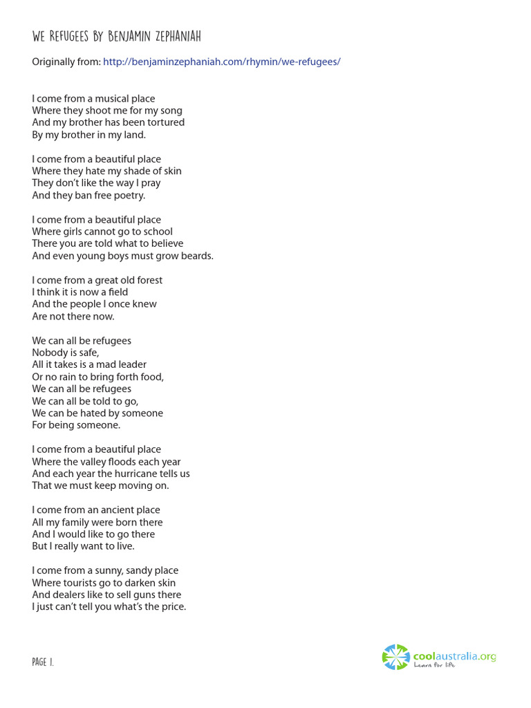 We Refugees by Benjamin Zephaniah | PDF