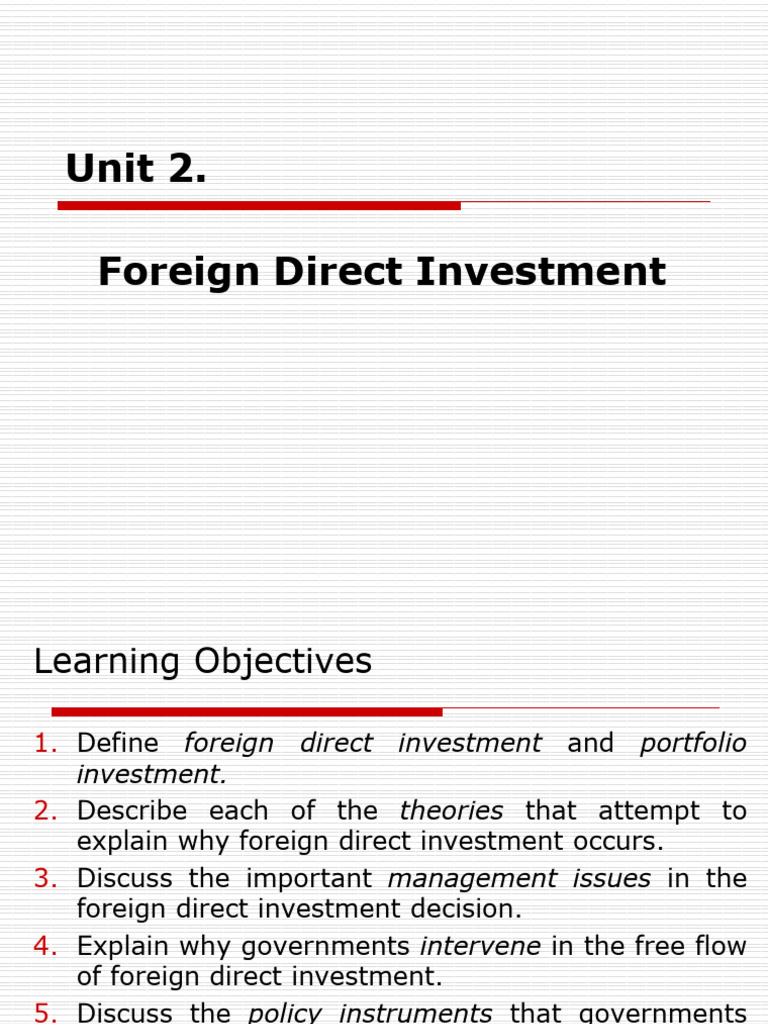 Unit 2 - Foreign Direct Investment To Sts | PDF | Foreign Direct Investment | Investing
