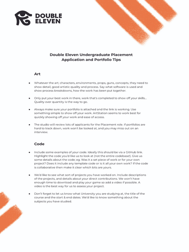 Double Eleven Undergraduate Placement | PDF