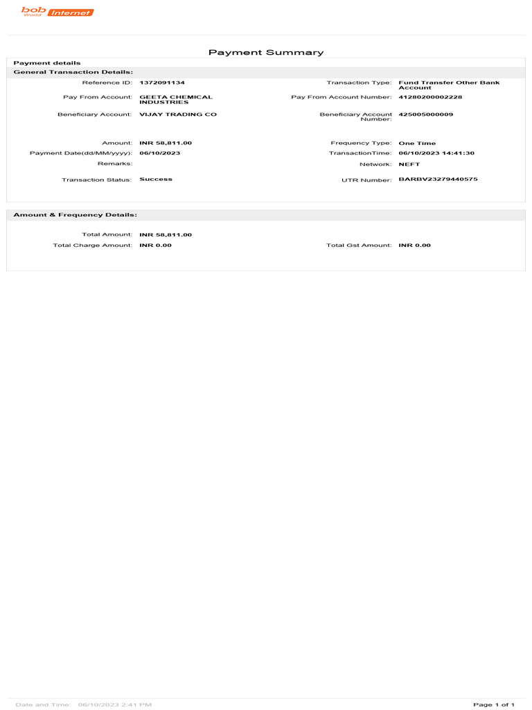 NEFT Fund Transfer Summary Report | PDF
