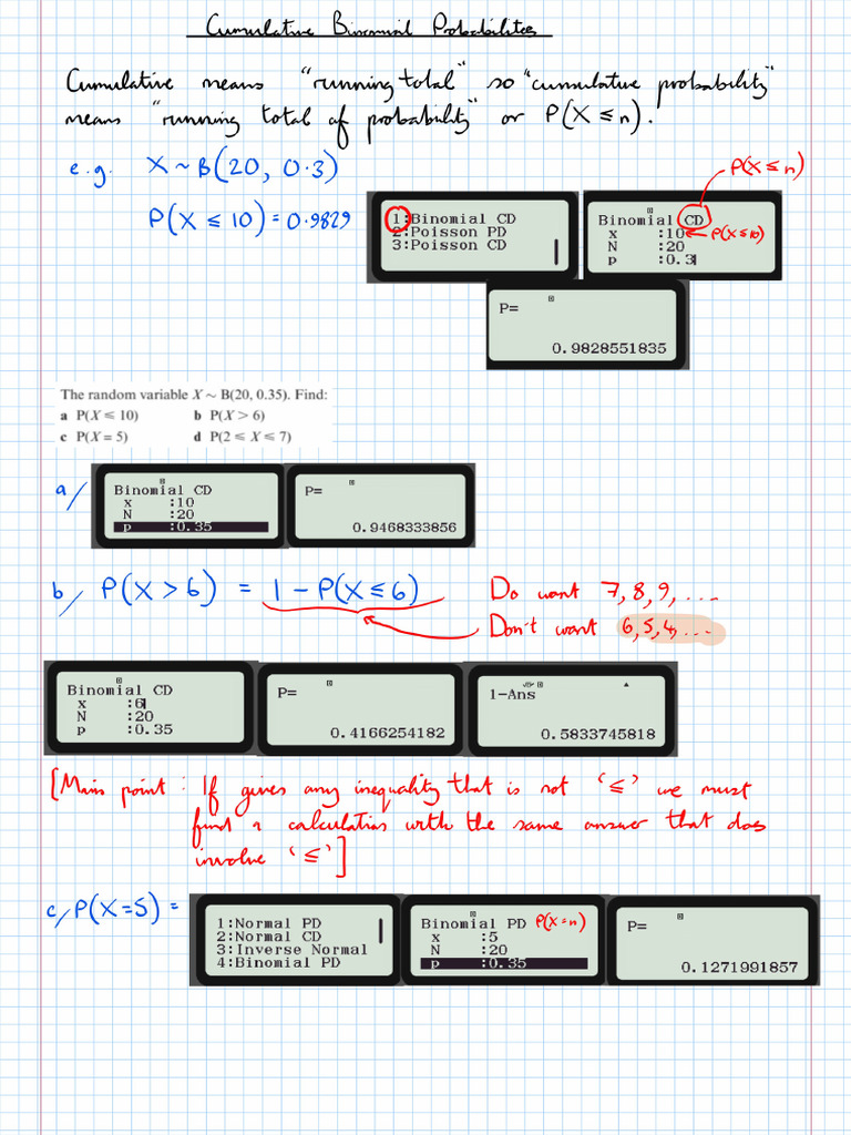 Cumulative Binomial Probabilities Lesson Notes | PDF