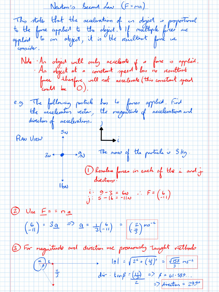 Newton's Second Law (F Ma) in One and Two Dimensions Lesson Notes | PDF