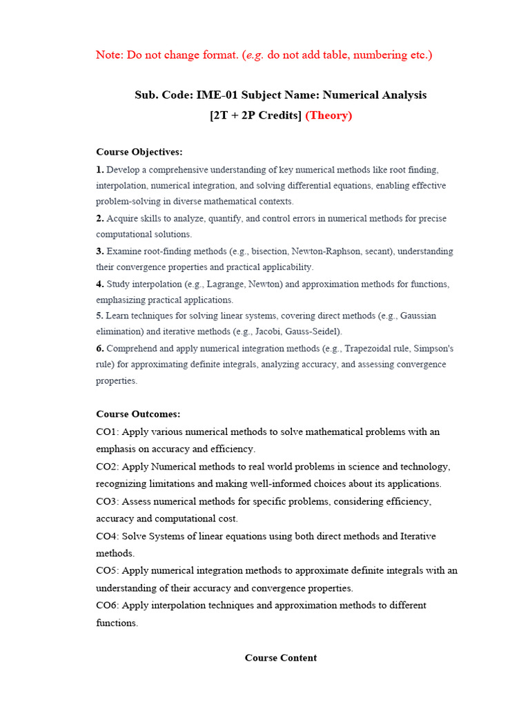 Syllabus Template MSc-IMCA | PDF | Numerical Analysis | Finite Difference
