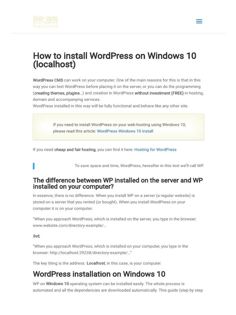 How To Install WordPress On Windows 10 (Localhost) | PDF | Word Press ...