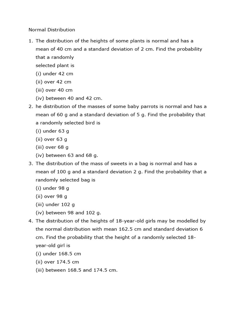Tutorial Sheet5 Normal Distribution | PDF | Standard Deviation | Normal ...