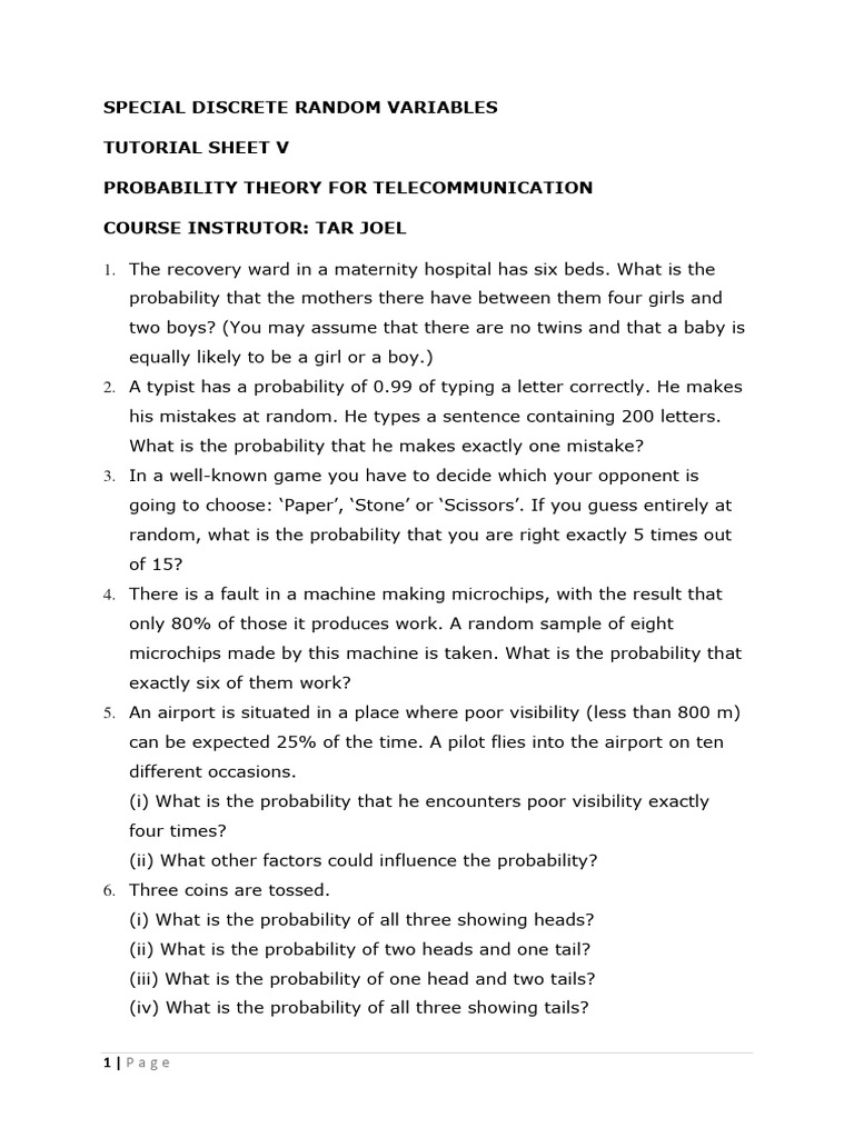 Tutorial Sheet4 Special DRV | PDF | Probability | Probability Theory