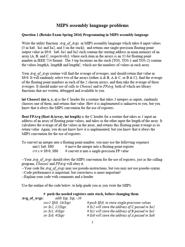 Recent Mips Assembly Language Problems Pdf Pointer Computer Programming Control Flow