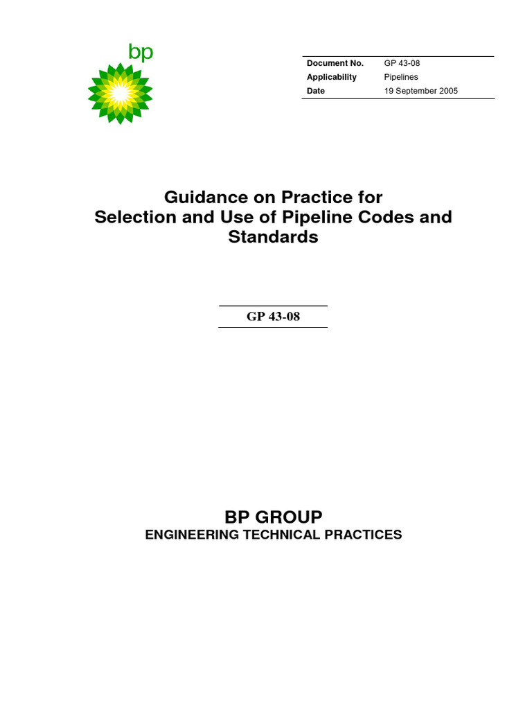 GP 43-08 - Selection and Use of Pipeline Codes and Standards | PDF ...