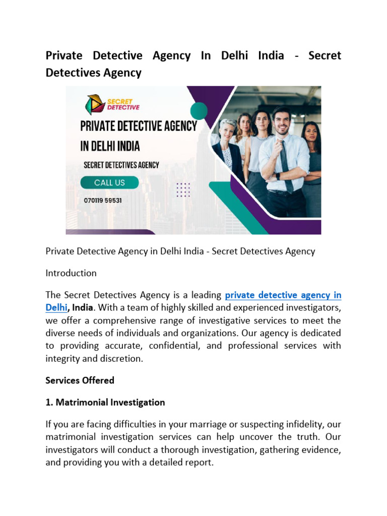 Private Detective Agency in Delhi India - Secret Detectives Agency ...