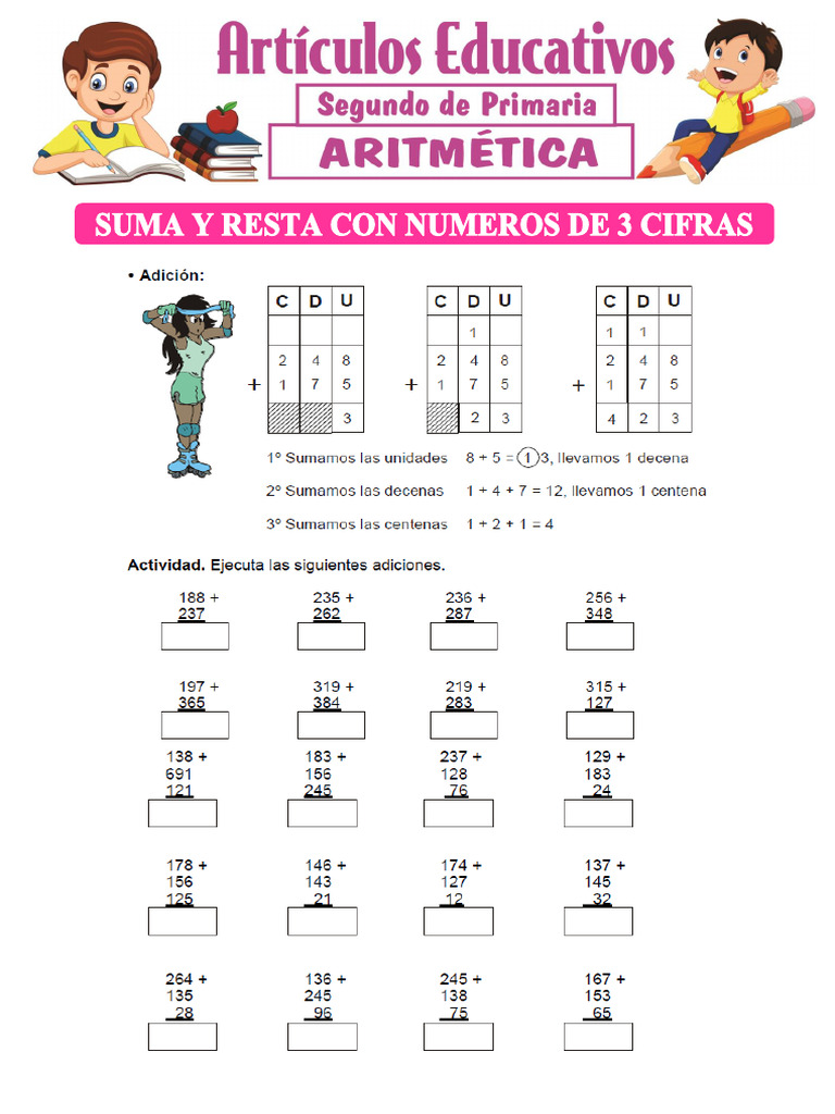 Suma-y-Resta-con-Numeros-de-3-Cifras-para-Segundo-de-Primaria | PDF