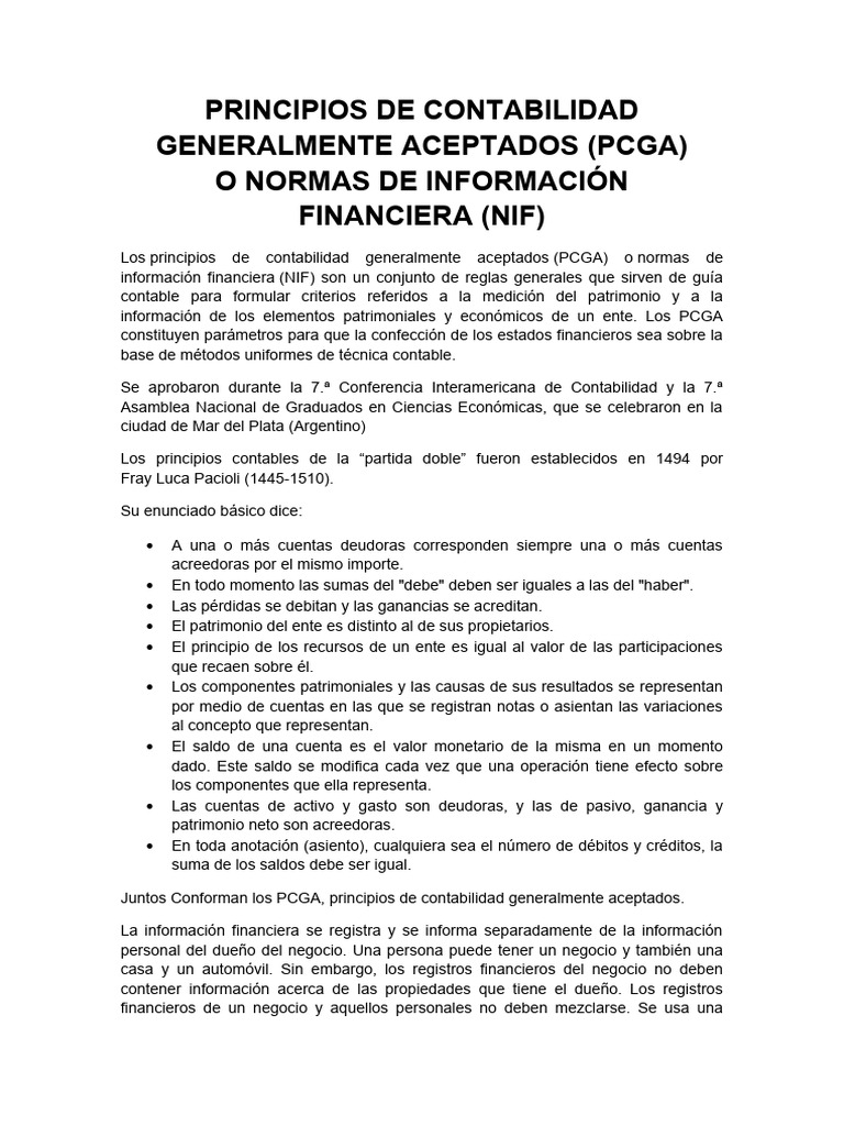 Principios de Contabilidad Generalmente Aceptados (Pcga) | PDF ...